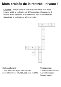 Mots croisés de la rentrée scolaire - 3 niveaux (cycle 2 et 3)